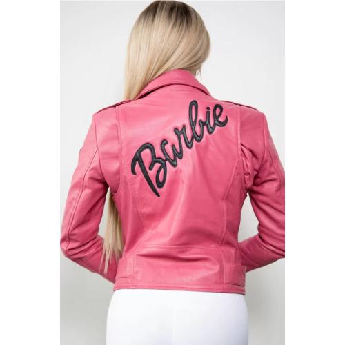 Barbie Movie Inspired Pink Leather Asymmetrical Biker Jacket