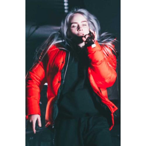 Billie Eilish Bluebird Theater Quilted Red Puffer Jacket