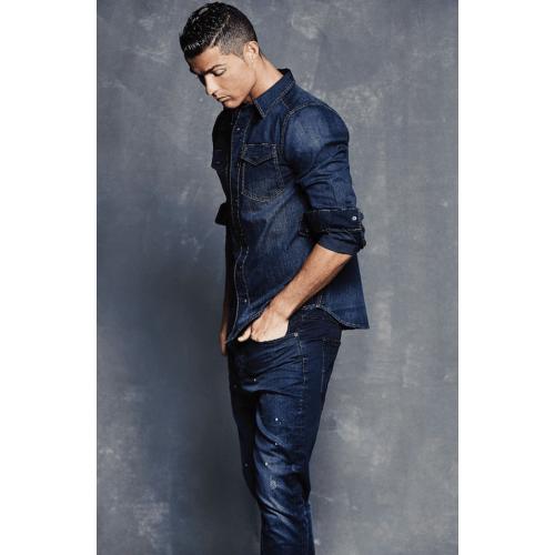 Cristiano Ronaldo Mens Casual Street Style Blue Denim Jacket