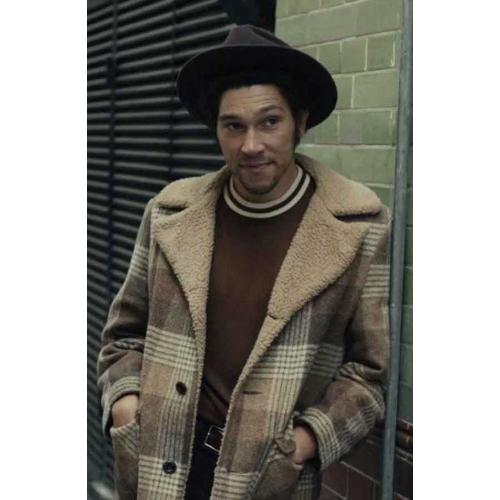 Cruella Joel Fry Jasper Checked Beige Wool Plaid Trench Coat