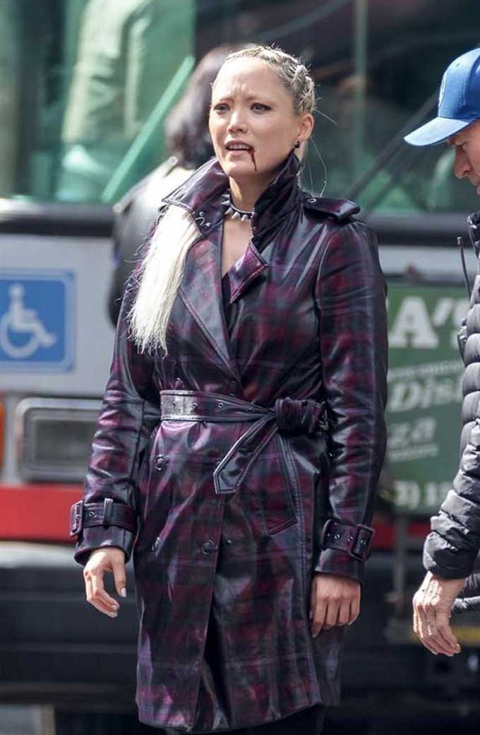 Thunder Force Pom Klementieff Black Cotton Checkered Coat