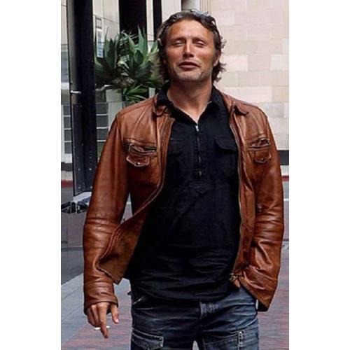Mads Mikkelsen Hannibal Lecter Brown Bomber Leather Jacket