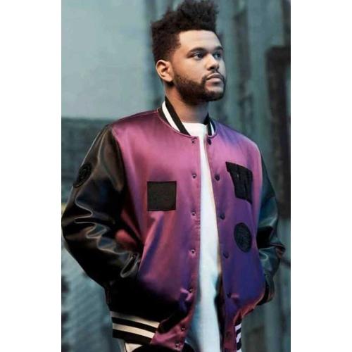The Weeknd Mens Casual Street Bomber Purple Varsity Jacket